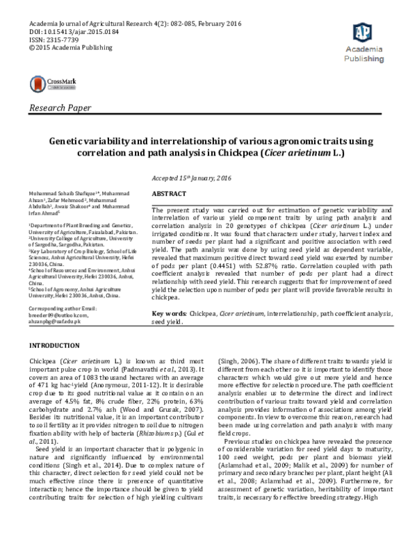 (PDF) Genetic variability and interrelationship of various agronomic traits using correlation ...
