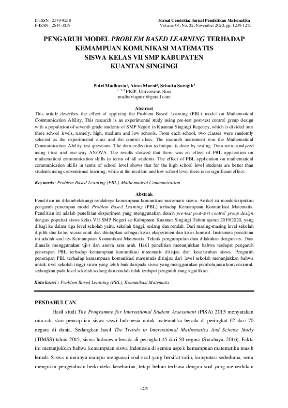 (PDF) Pengaruh Model Problem Based Learning Terhadap Kemampuan ...