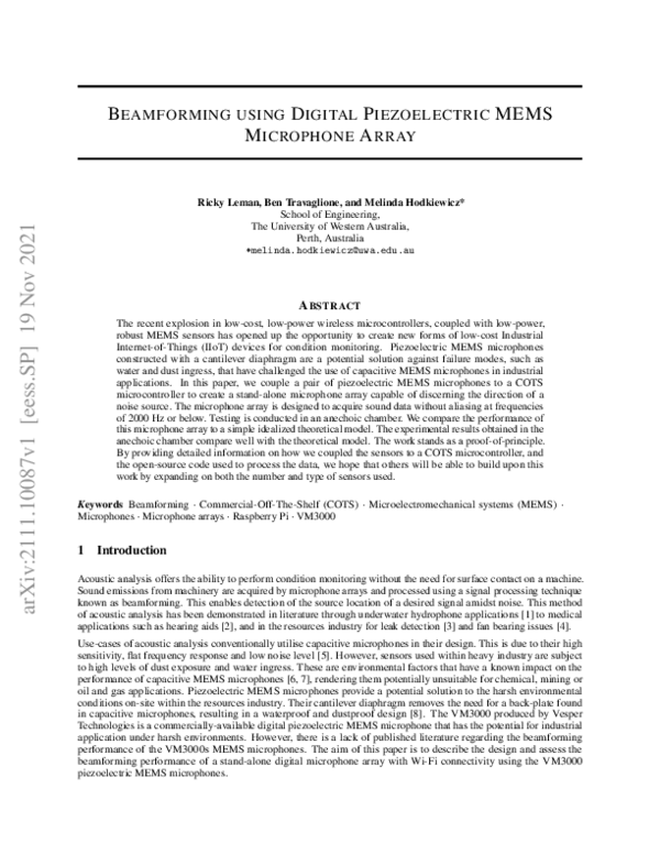 Beamforming using Digital Piezoelectric MEMS Microphone Array