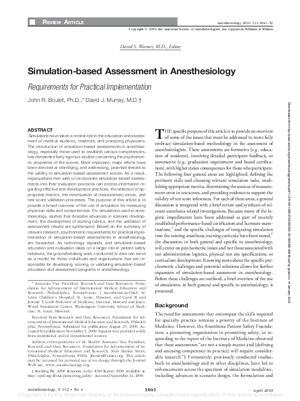 (PDF) Simulation-based Assessment in Anesthesiology