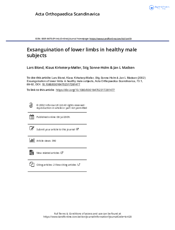 (PDF) Exsanguination of lower limbs in healthy male subjects | Klaus ...