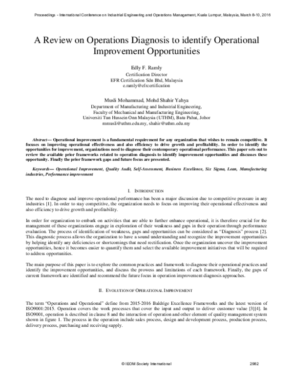 (PDF) A Review on Operations Diagnosis to identify Operational ...