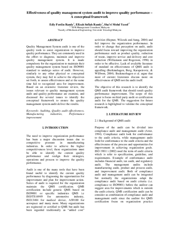 (PDF) 2008, "Effectiveness of quality management system audit to ...