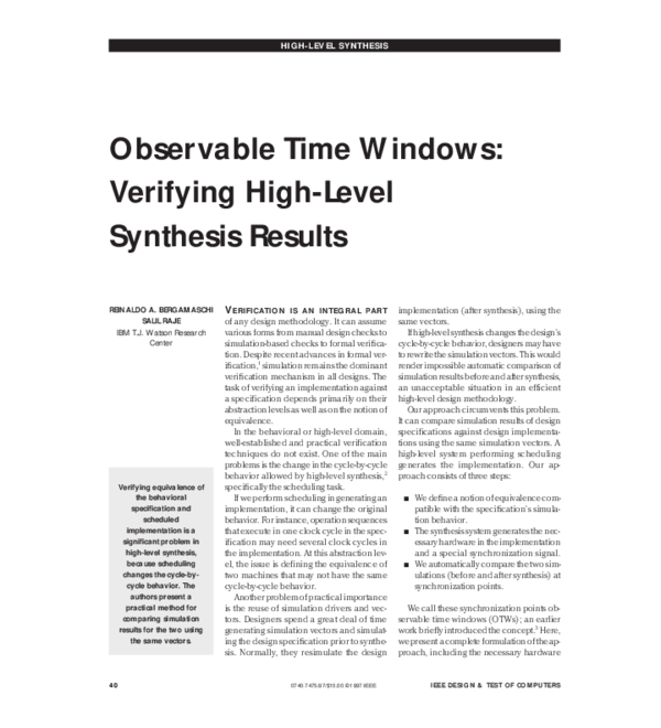 (PDF) Observable time windows: verifying high-level synthesis results