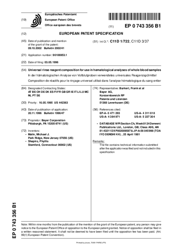(PDF) Universal rinse reagent composition for use in hematological ...