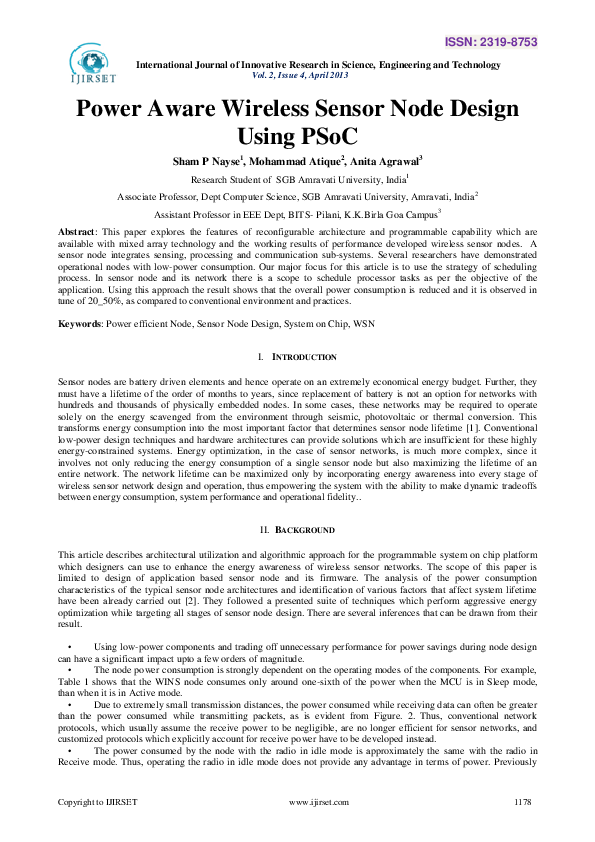 (PDF) Power Aware Wireless Sensor Node DesignUsing PSoC