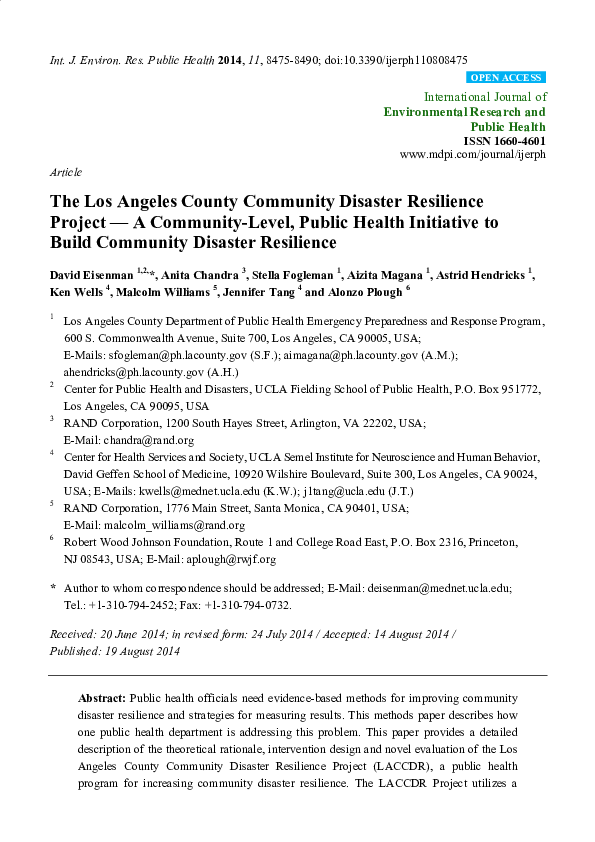(PDF) The Los Angeles County Community Disaster Resilience Project - a ...
