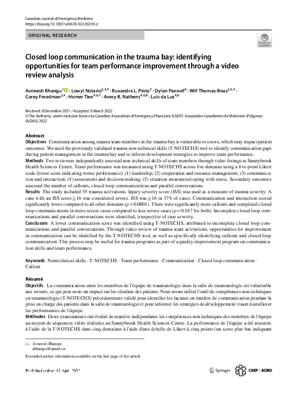 (PDF) Closed loop communication in the trauma bay: identifying ...