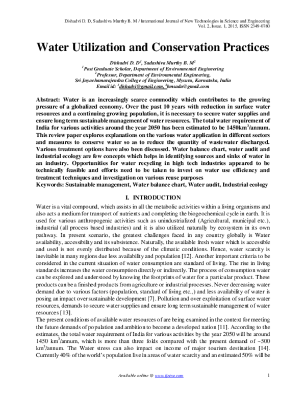 (PDF) Water Utilization and Conservation Practices | Sadashivamurthy ...