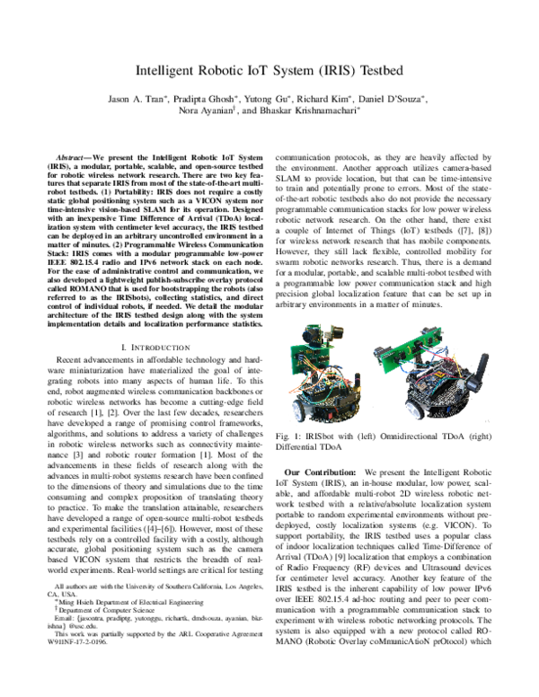 (PDF) Intelligent Robotic IoT System (IRIS)Testbed