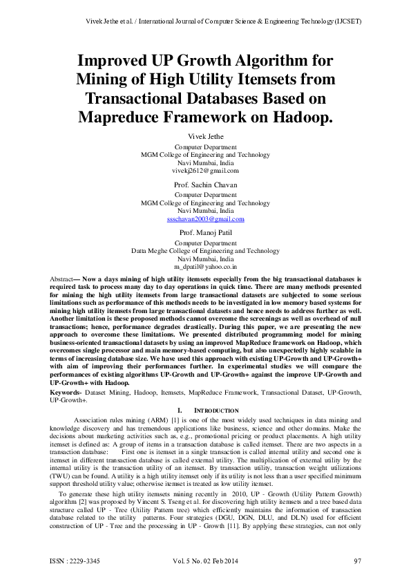 (PDF) Improved UP Growth Algorithm for Mining of High Utility Itemsets from Transactional ...