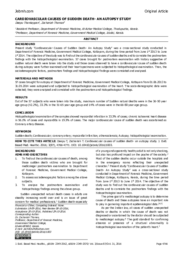(PDF) Cardiovascular Causes of Sudden Death- an Autopsy Study