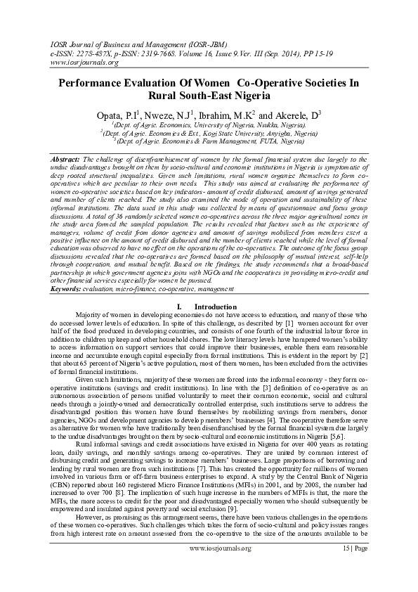 (PDF) Performance Evaluation Of Women Co-Operative Societies In Rural ...