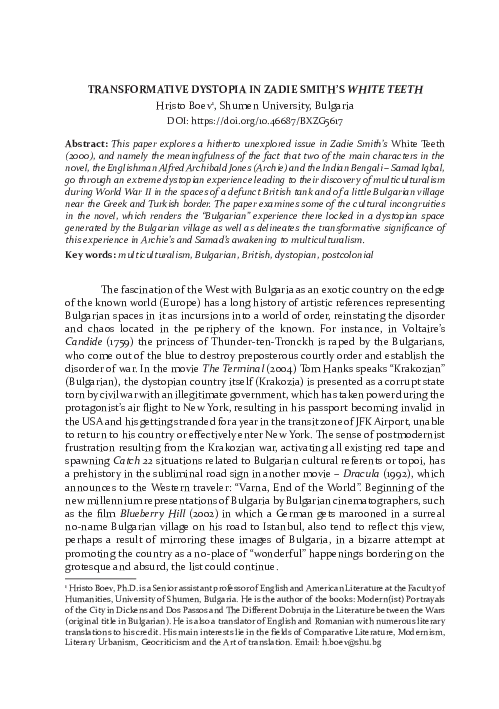 (PDF) Transformative dystopia in Zadie Smith’s White Teeth