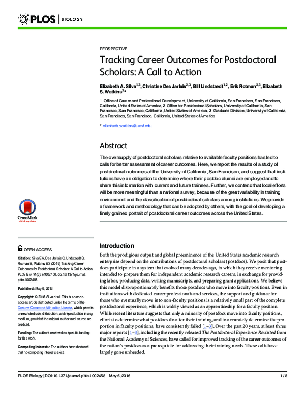 (PDF) Assessing Postdoctoral Career Outcomes: A Framework for Action