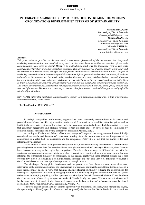 (PDF) Integrated Marketing Communication, Intrument of Modern Organizations Development in Terms ...