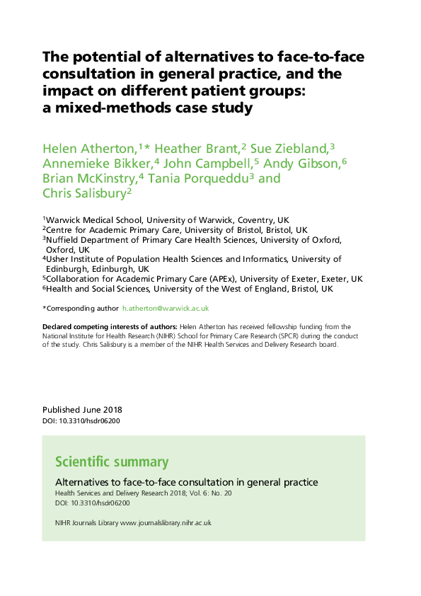 (PDF) The potential of alternatives to face-to-face consultation in ...