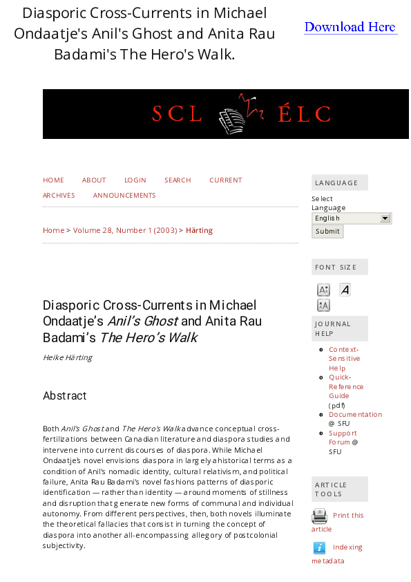 (PDF) Diasporic Cross-Currents in Michael Ondaatje's Anil's Ghost and ...