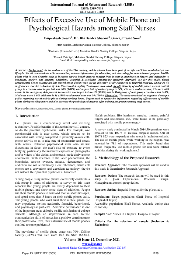 (PDF) Effects of Excessive Use of Mobile Phone and Psychological ...