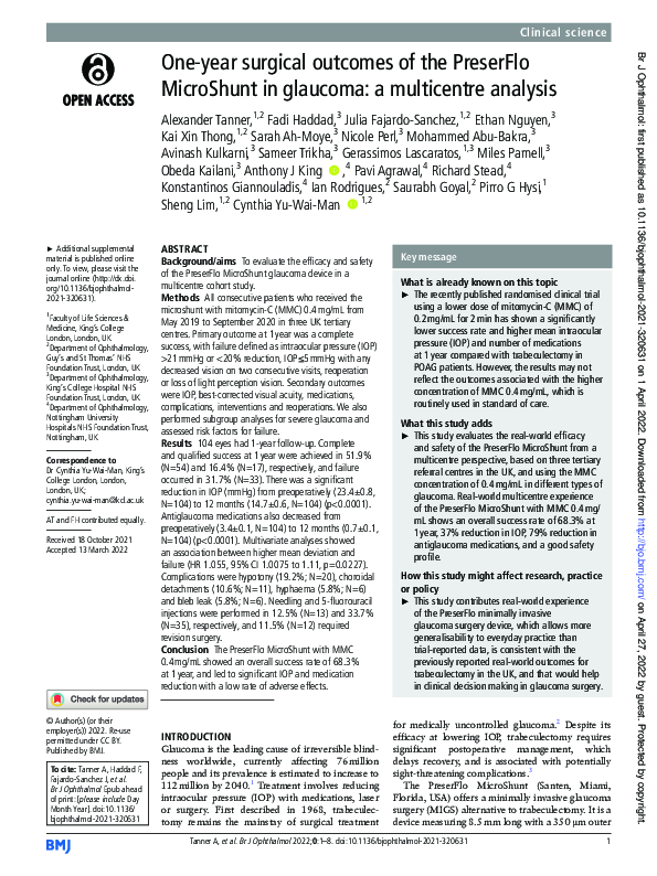 (PDF) One-year surgical outcomes of the PreserFlo MicroShunt in ...