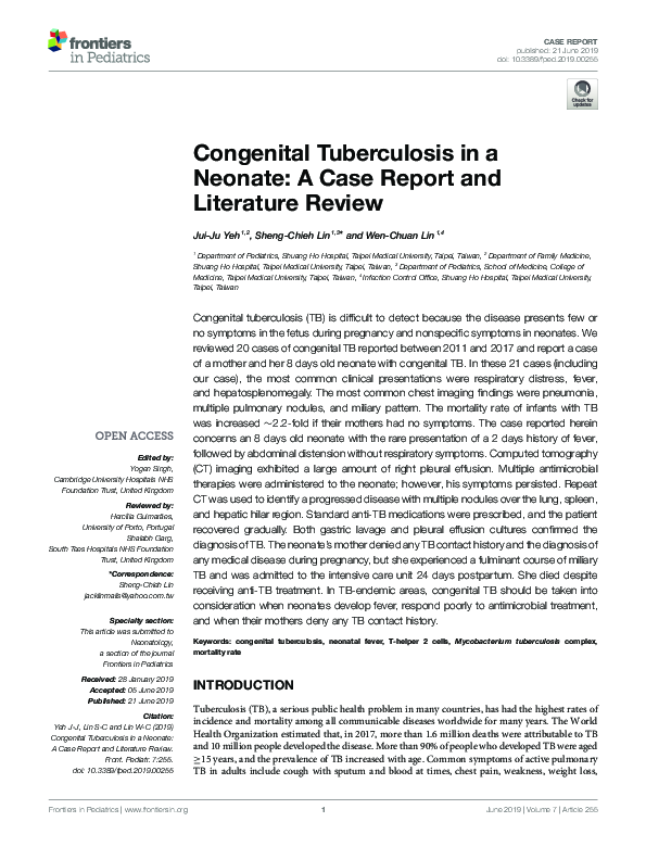 (PDF) Congenital Tuberculosis in a Neonate: A Case Report and ...