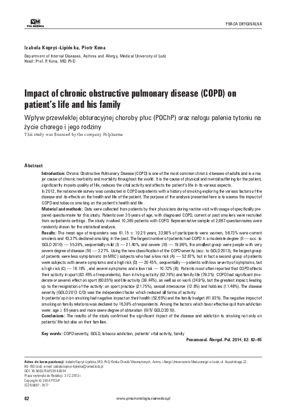 (PDF) Impact of chronic obstructive pulmonary disease (COPD) on patient ...