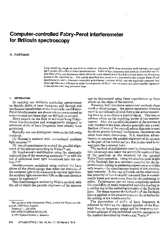 (PDF) Computer-controlled Fabry-Perot interferometer for Brillouin ...