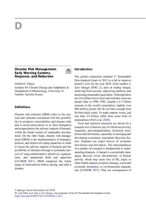 (PDF) Disaster Risk Management: Early Warning Systems, Response, and ...