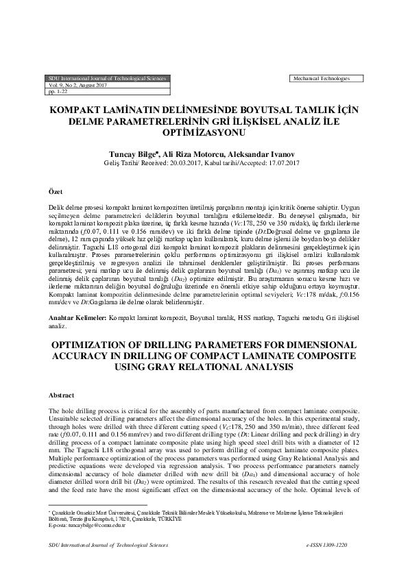 Pdf Optimization Of Drilling Parameters For Dimensional Accuracy In Drilling Of Compact