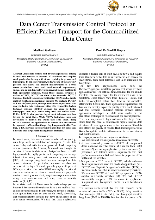 (PDF) Data Center Transmission Control Protocol an Efficient Packet Transport for the ...