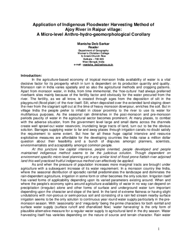 (PDF) Application of Indigenous Floodwater Harvesting Method of Ajoy ...
