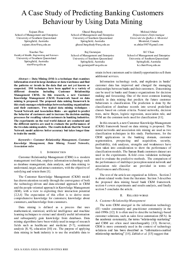 (PDF) A Case Study of Predicting Banking Customers Behaviour by Using Data Mining