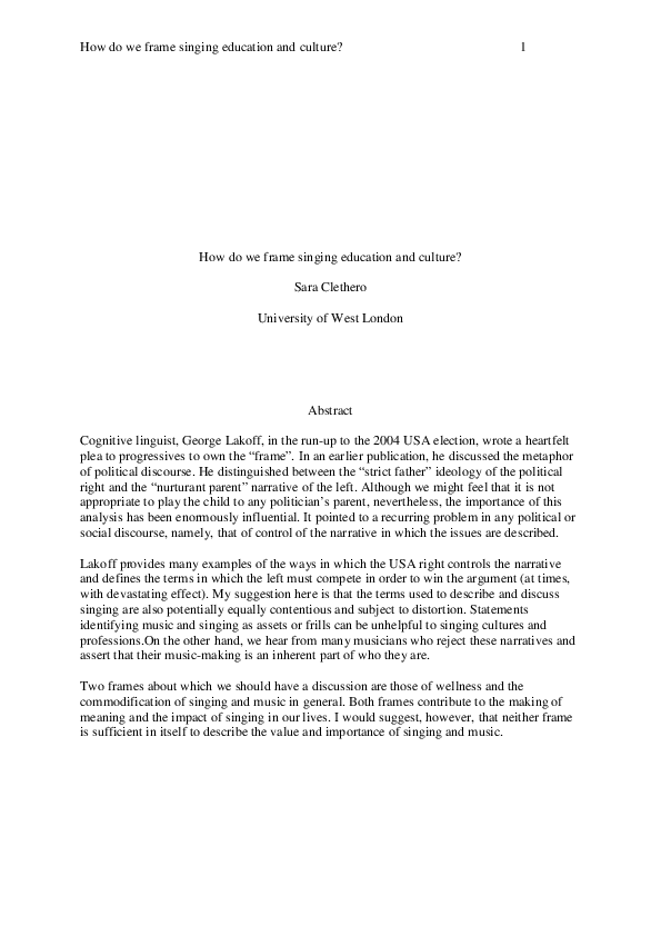 (PDF) How do we frame singing education and culture