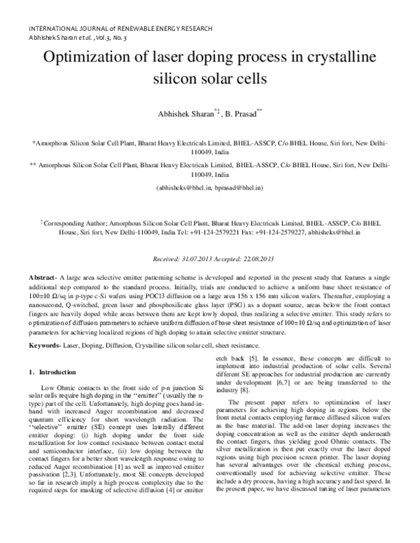 (PDF) Optimization of laser doping process in crystalline silicon solar ...