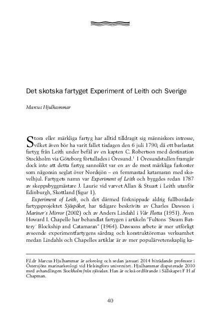 (PDF) Det skotska fartyget Experiment of Leith och Sverige