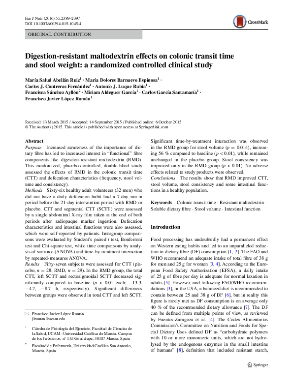 (PDF) Digestion-resistant maltodextrin effects on colonic transit time ...