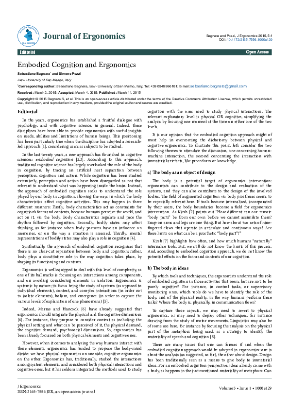 (PDF) Embodied Cognition and Ergonomics