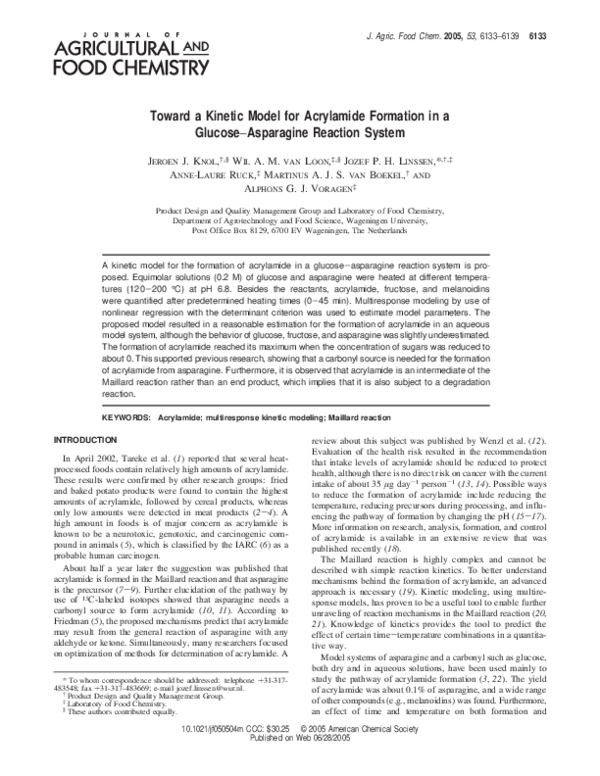 (PDF) Toward a Kinetic Model for Acrylamide Formation in a Glucose− ...