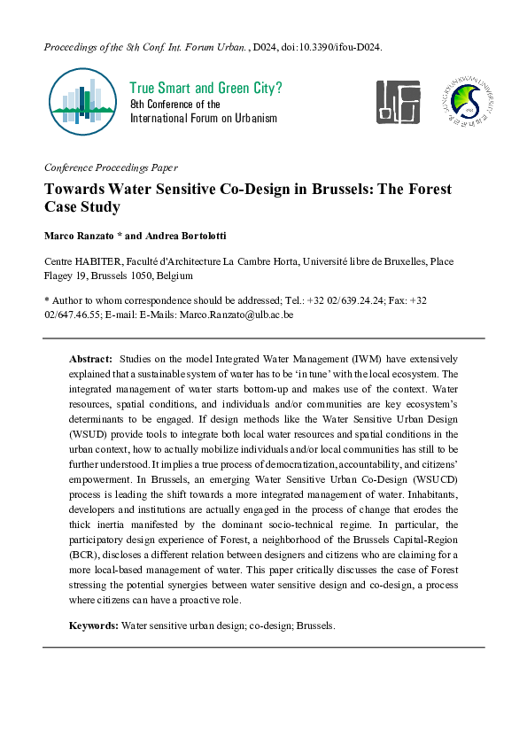 (PDF) Towards Water Sensitive Co-Design in Brussels: The Forest Case Study