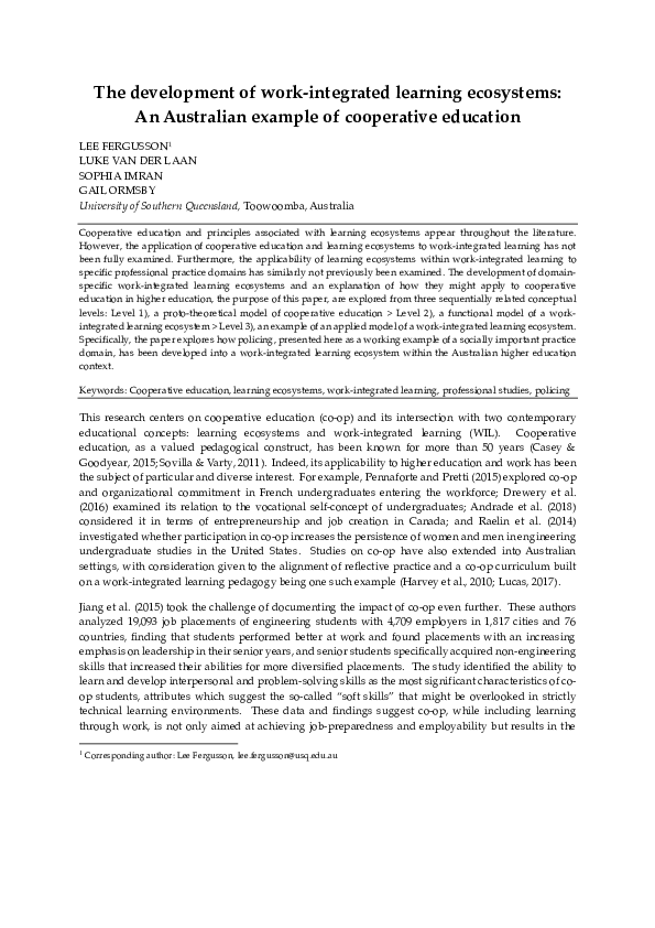 (PDF) The development of work-integrated learning ecosystems: an ...