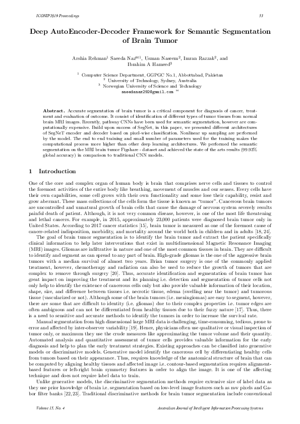 Pdf Deep Autoencoder Decoder Framework For Semantic Segmentation Of