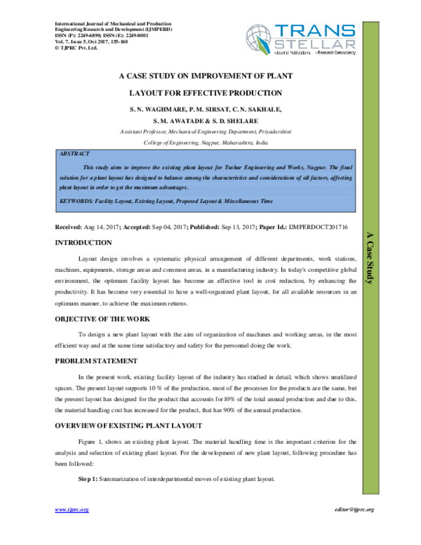 (PDF) A Case Study on Improvement of Plant Layout for Effective Production