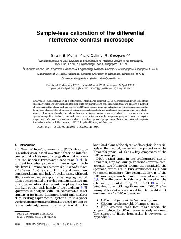 (PDF) Sample-less calibration of the differential interference contrast ...