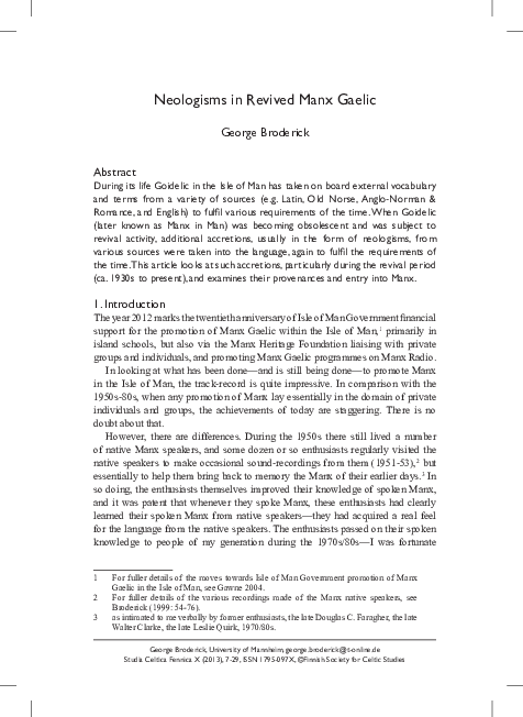 (PDF) Neologisms in Revived Manx Gaelic