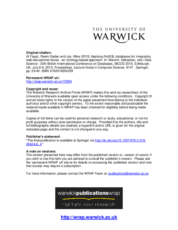 (PDF) Applying NoSQL Databases for Integrating Web Educational Stores - An Ontology-Based Approach