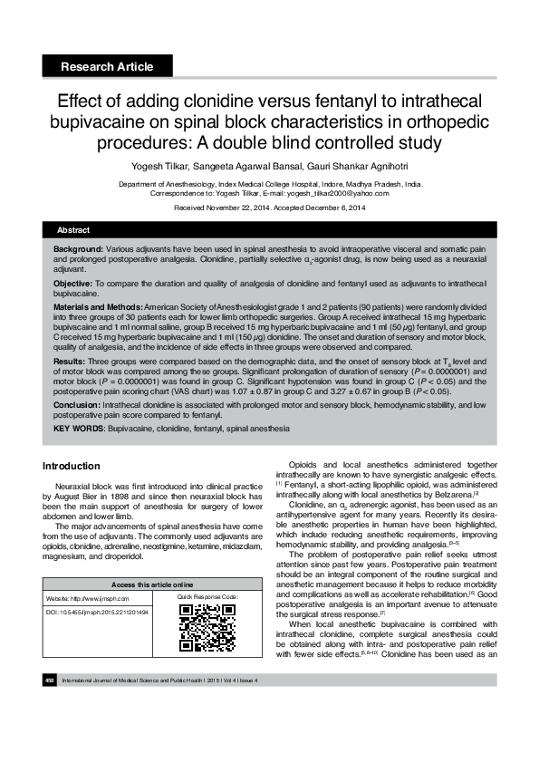 (PDF) A comparative study of intrathecal clonidine and fentanyl as ...