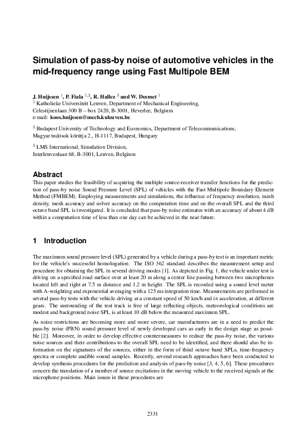 (PDF) Simulation of pass-by noise of automotive vehicles in the mid ...