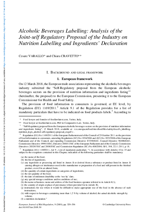 (PDF) Alcoholic Beverages Labelling: Analysis of the Joint-self ...