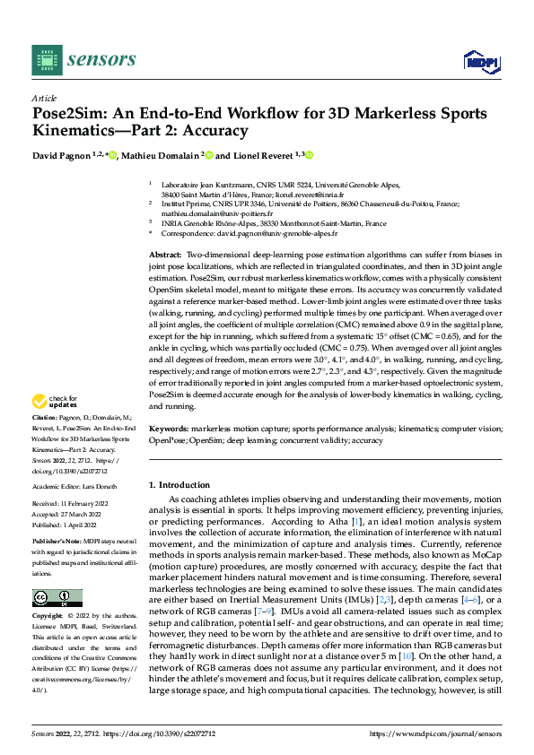 (PDF) Pose2Sim: An End-to-End Workflow for 3D Markerless Sports Kinematics—Part 2: Accuracy