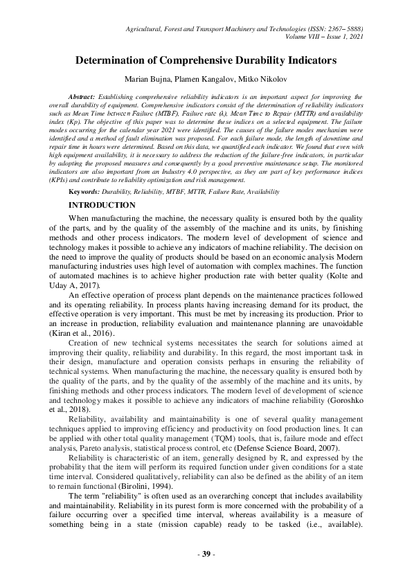 (PDF) Determination of Comprehensive Durability Indicators